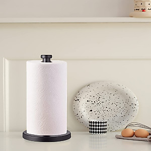 GWGTHZ Stainless Steel Paper Towel Holder, Black Paper Towel Holder Countertop for Kitchen Bathroom, Standing Paper Towel Holder with Weighted Base for Standard, Paper Towel Holder Matte Black