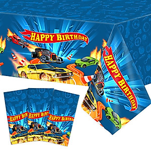 WIFUNUE 3Pieces Hot Car Themed Plastic Tablecloth Hot Race Car Birthday Party Plastic Table Covers for Kids Boys Racing Car Birthday Baby Shower Party Decorations Supplies 54X108inch