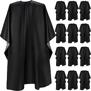 12 Pieces Barber Cape Large Hair Cutting Salon Cape Waterproof Shampoo Capes with Snaps Closure Anti Static Barber Client Cape Haircut Apron for Women Men Hairstylists Salon, Black