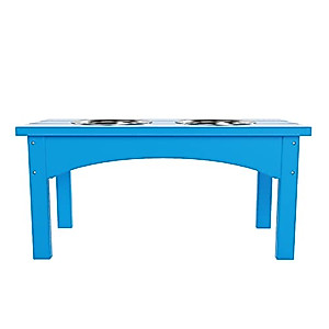 WO Westin Outdoor Elevated Pet Stand Feeder for Kitten Cats Dogs Puppy, Removable Stainless Steel Food Bowls, UV and Weather Resistant, Poly Lumber Made, Modern Style (Pacific Blue)