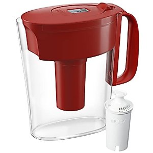 Brita Water Filter Pitcher for Tap and Drinking Water with 1 Standard Filter, Lasts 2 Months, 6-Cup Capacity, Christmas Gift for Men and Women, BPA Free, Red