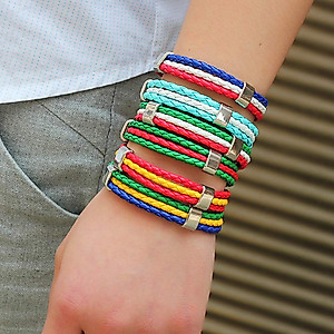 Apzzic 12mm Wide Mens Womens Italy Flag Braided Rope Surfer Leather Bracelet Wristband Cuff Bracelet Bangle 8inch