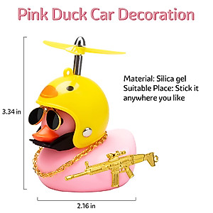 wonuu Rubber Duck Car Ornaments Pink Duck Car Dashboard Decorations Set with Propeller Helmet, Sunglasses, and Gold Chain. (W-Pink-Chicken)