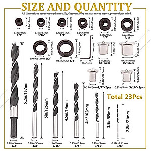 Swpeet 23Pcs 3mm -16mm (Approx 1/8", 3/16", 1/4", 5/16", 3/8", 1/2") Dowel and Tenon Center Set with Brad Point Drill Bit Set, 8Pcs Center Dowel Pins and 8Pcs Drill Stop Set