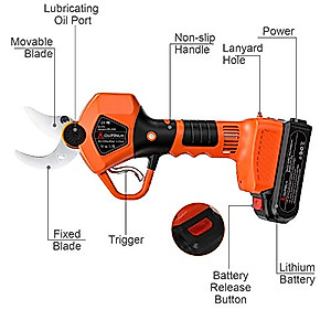 OUPINLH Electric Pruning Shears with 2 Pcs 21V Compact Battery 2000mAh 1.2 Inch(30mm) Cutting Diameter Cordless Battery Powered Pruner for Garden Branch 6-8 Working Hours