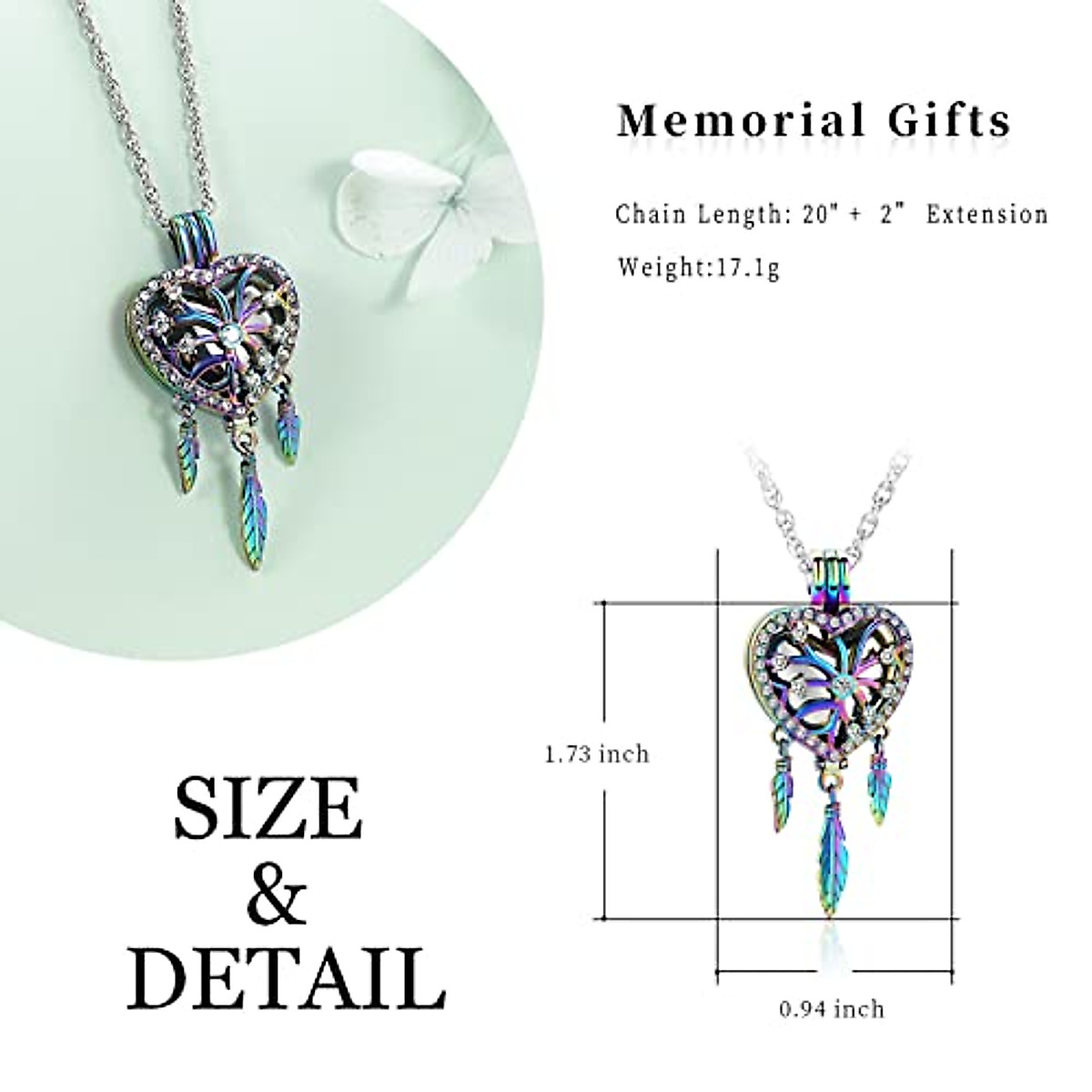 shajwo Cremation Jewelry Dream Catcher Heart Urn Necklace for Ashes for Women Men Keepsake Memorial Hollow Pendant,Rainbow-Silver