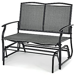 Tangkula 2-Person Patio Glider Bench, Outdoor Rocker Glider Loveseat Chair W/Heavy-Duty Steel Frame, Breathable Seat Fabric, Rocking Lounge Chair for Poolside, Garden, Backyard (Grey)