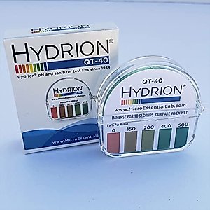 Hydrion QT-40 Quaternary Sanitizer Test Tape 15 feet Roll Quat Color Chart 0-500 ppm Range