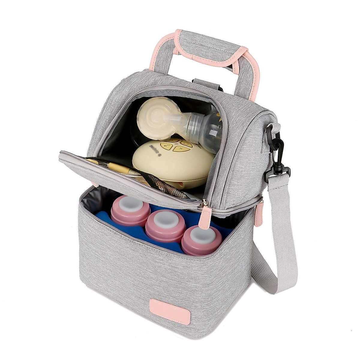 Meichoon Breast Pump Backpack Breastmilk Cooler & Insulated Baby Bottle Bag Waterproof - Portable Thermal Insulated Lunch Bag/Large Capacity Handbag/Baby Milk Freezer for Work Mommy Women XC01 Grey