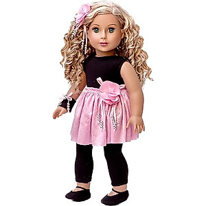 - Showtime - 5 Piece Outfit - Black Unitard, Pink Tutu Skirt, Ballet Slippers, Corsage, Hairpiece - Clothes Fits 18 Inch Doll (Doll Not Included)