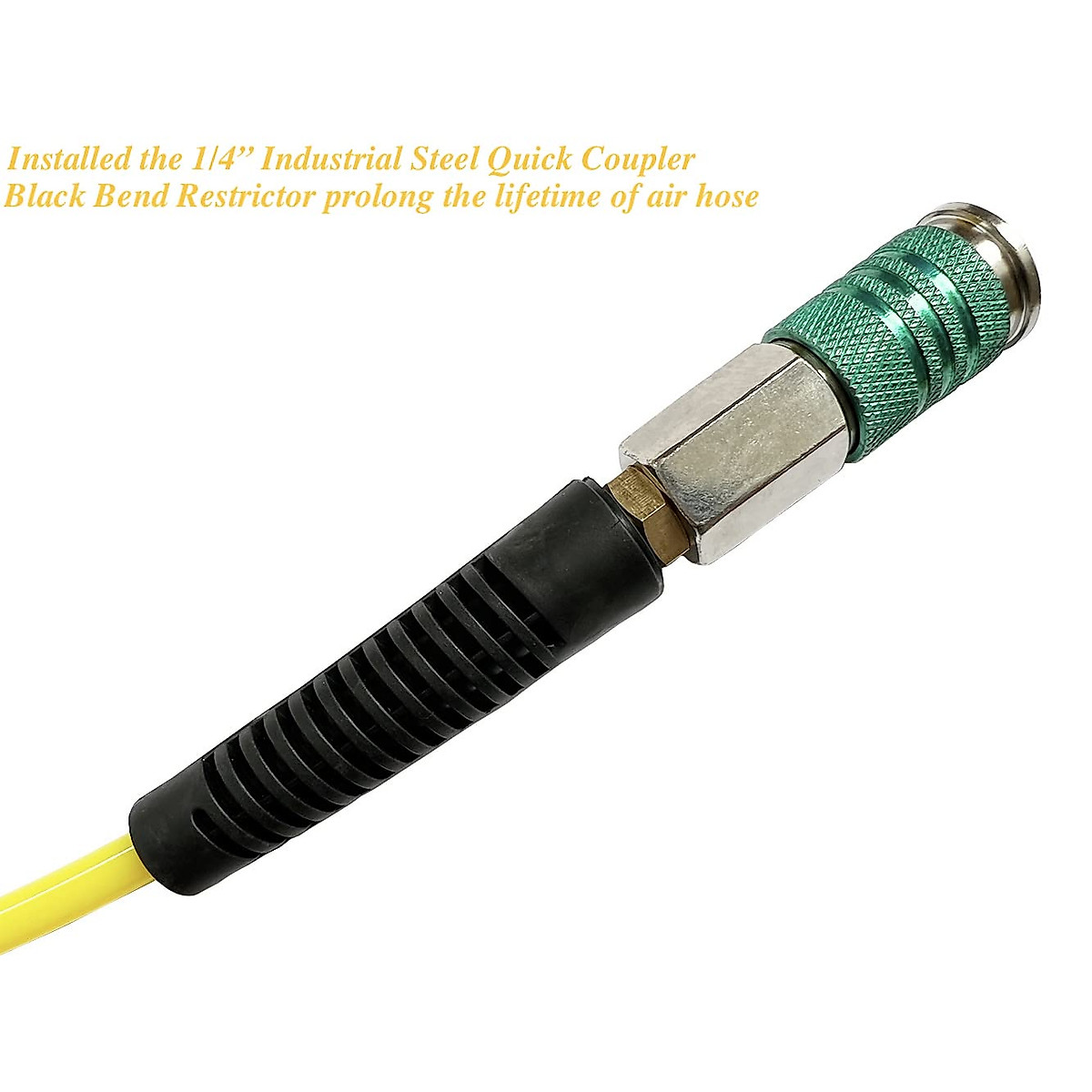 SANFU (PU) Polyurethane Recoil Air Hose 1/4”ID x 25ft with Bend Restrictor,1/4” Industrial Steel Quick Coupler and Plug, 2-Pack