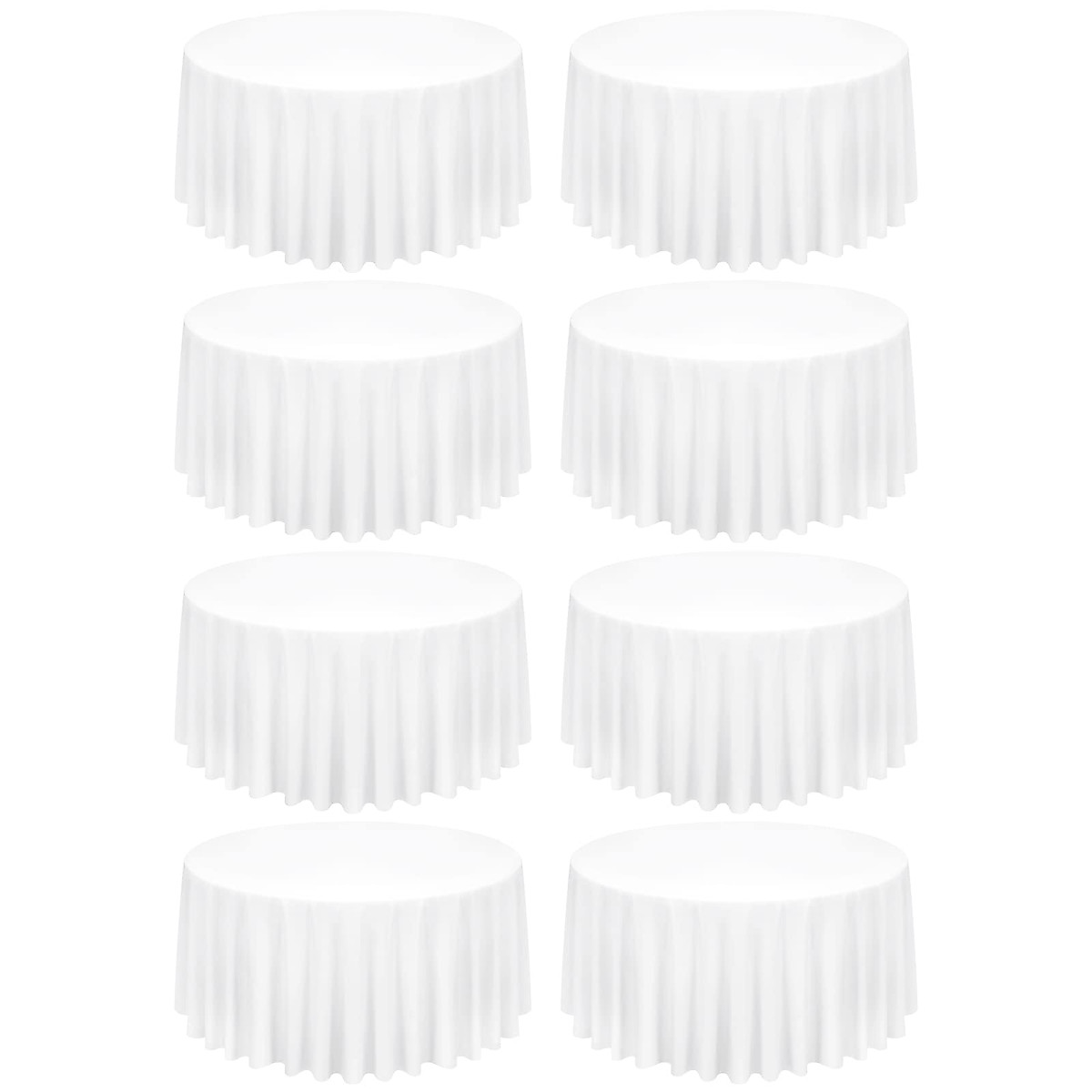 8 Pack White Round Tablecloth 120 Inch Circle Polyester Table Cloth, Washable Fabric Stain and Wrinkle Resistant Table Cover Round Table Clothes for Wedding Parties Banquet Reception Dining
