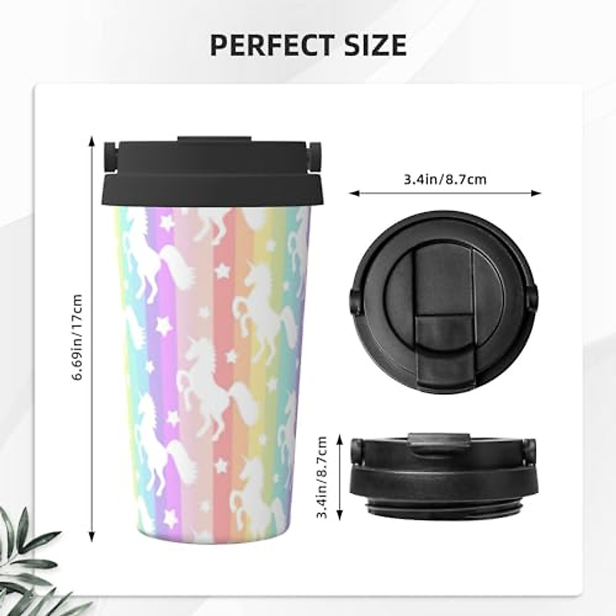 WANGXUEE Unicorns On Colorful Stripes Print 500ml Stainless Steel Travel Tumbler Double Wall Vacuum Insulated Coffee Mug
