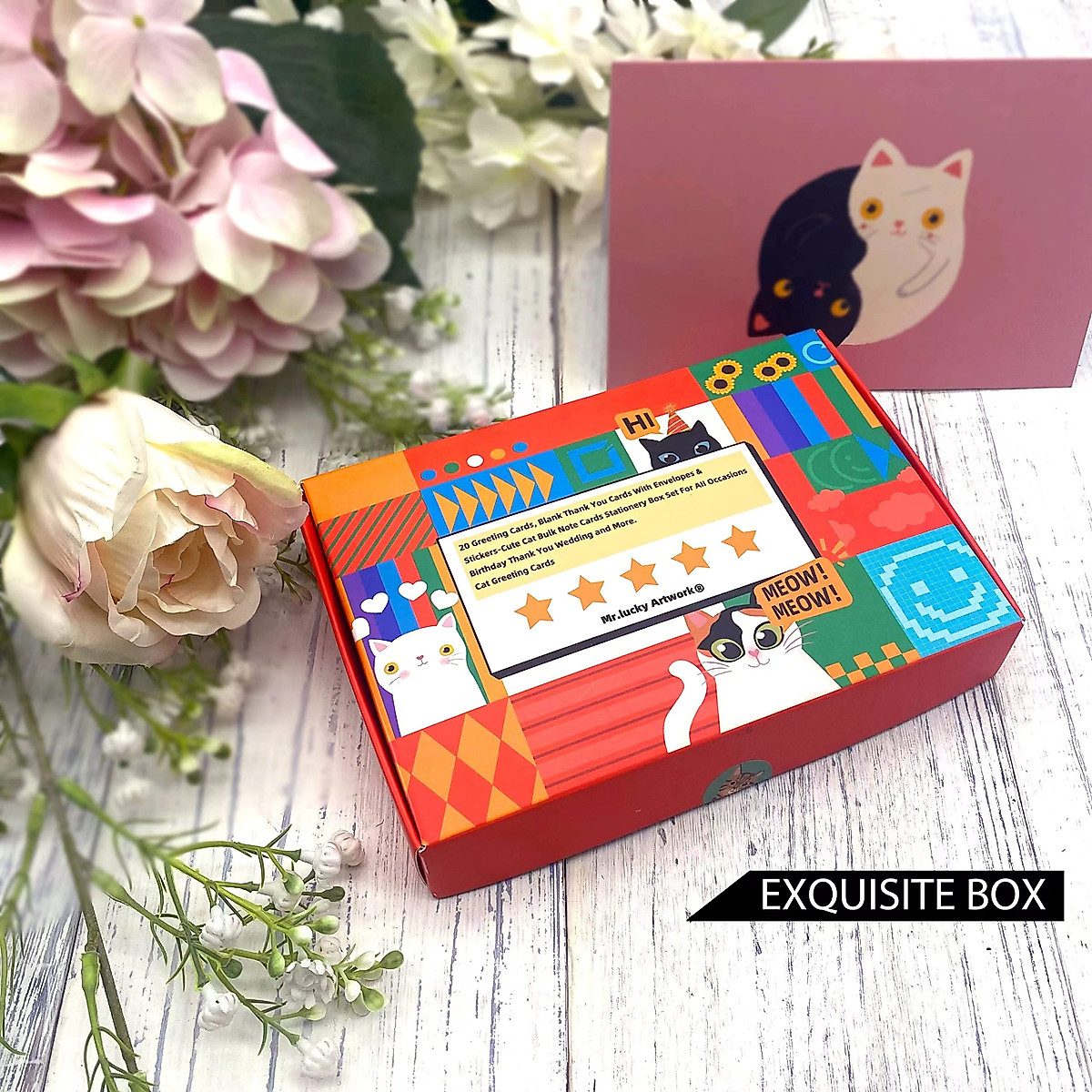20 Greeting Cards, Blank Thank You Cards With Envelopes & Stickers-Cute Cat Bulk Note Cards Stationery Box Set For All Occasions Birthday Thank You Wedding and More.Cat greeting cards