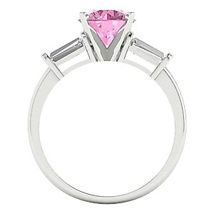 Clara Pucci 2.0 ct Round Cut 3 stone Solitaire Pink Simulated Diamond Engagement Promise Anniversary Bridal Ring 18K White Gold 4.5