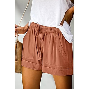 ANFTFH Womens Comfy Drawstring Casual Elastic Waist Pocketed Shorts Orange L
