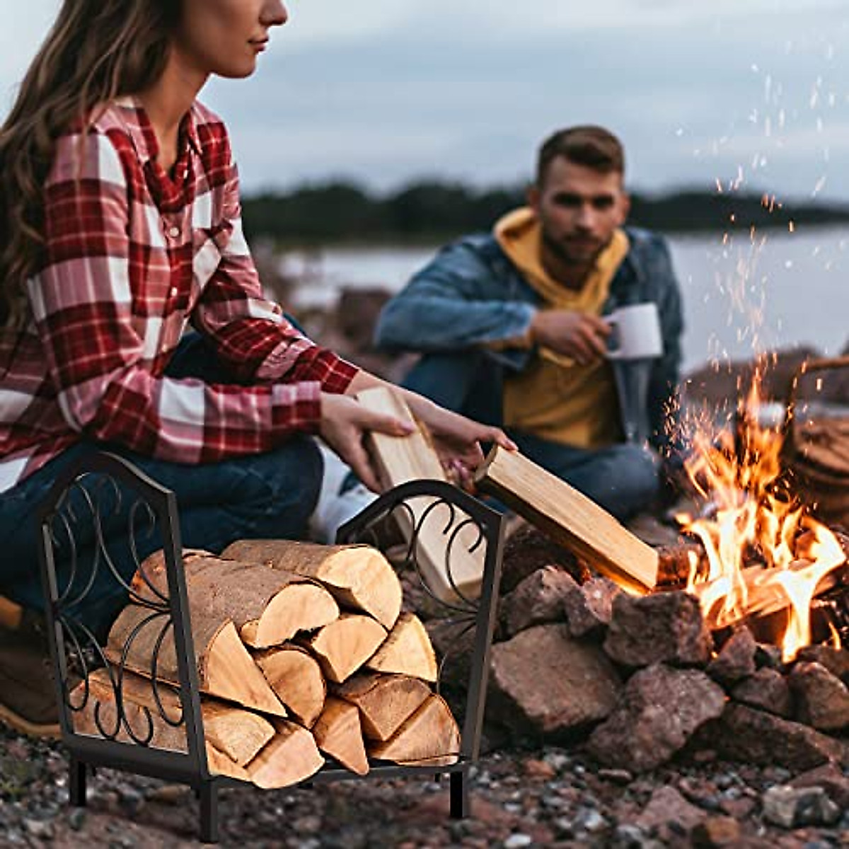 Eletorot 17 Inch Small Firewood Rack Indoor/Outdoor,Decorative Fire Log Holder for Fireplace,Fire Pit,Heavy Duty Wood Rack,Wood Stove Accessories