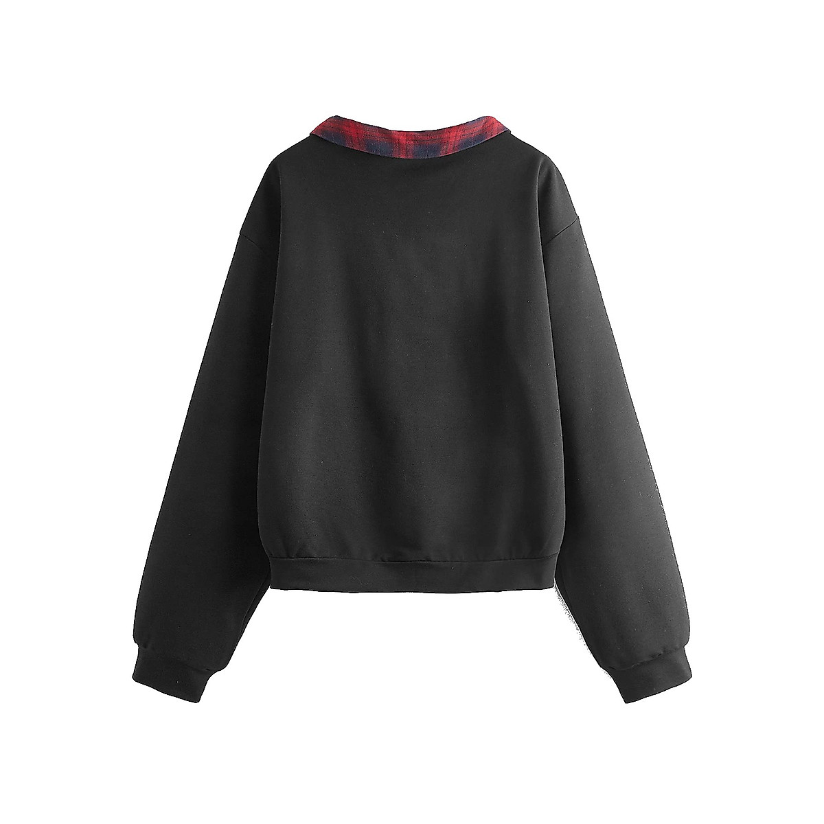 SweatyRocks Women's Casual Color Block Crop Tee Top Collar Long Sleeve Pullover Sweatshirt Tops Mushroom Black M