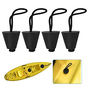 4 Packs Universal Kayak Scupper Plug Kit Silicone Scupper Plugs Drain Holes Stopper Bung with Lanyard for Native Kayaks Hobie Kayaks Wilderness Systems Kayaks Perception Kayaks and More, Black
