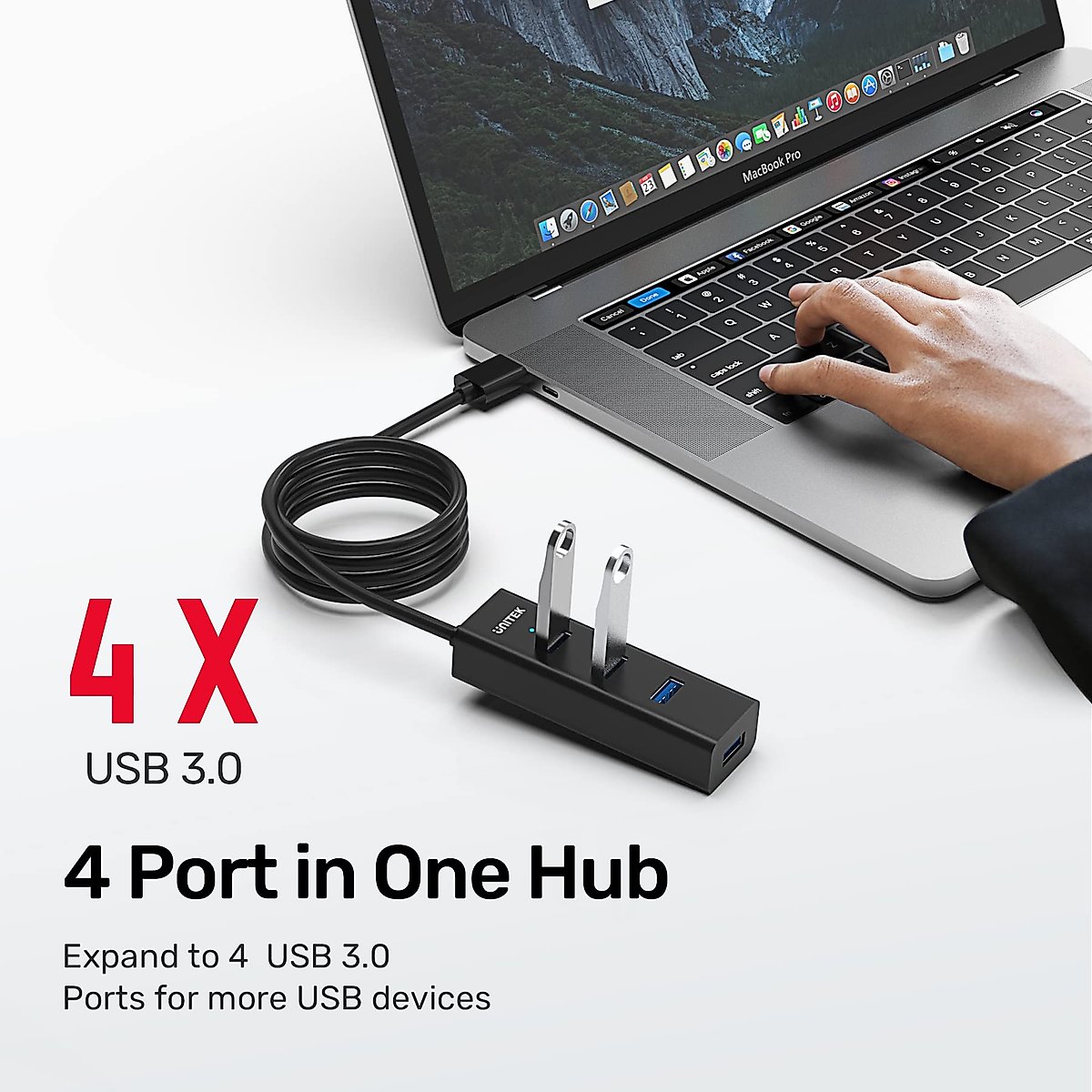Unitek 4-Port USB 3.0 Hub, 4 Ft Long Cable USB Extension Multiple Port Splitter with Micro USB Charging Port Compatible for Windows PC, Laptop,Flash Drive,Wireless Mouse Keyboard 1.2 M - Black