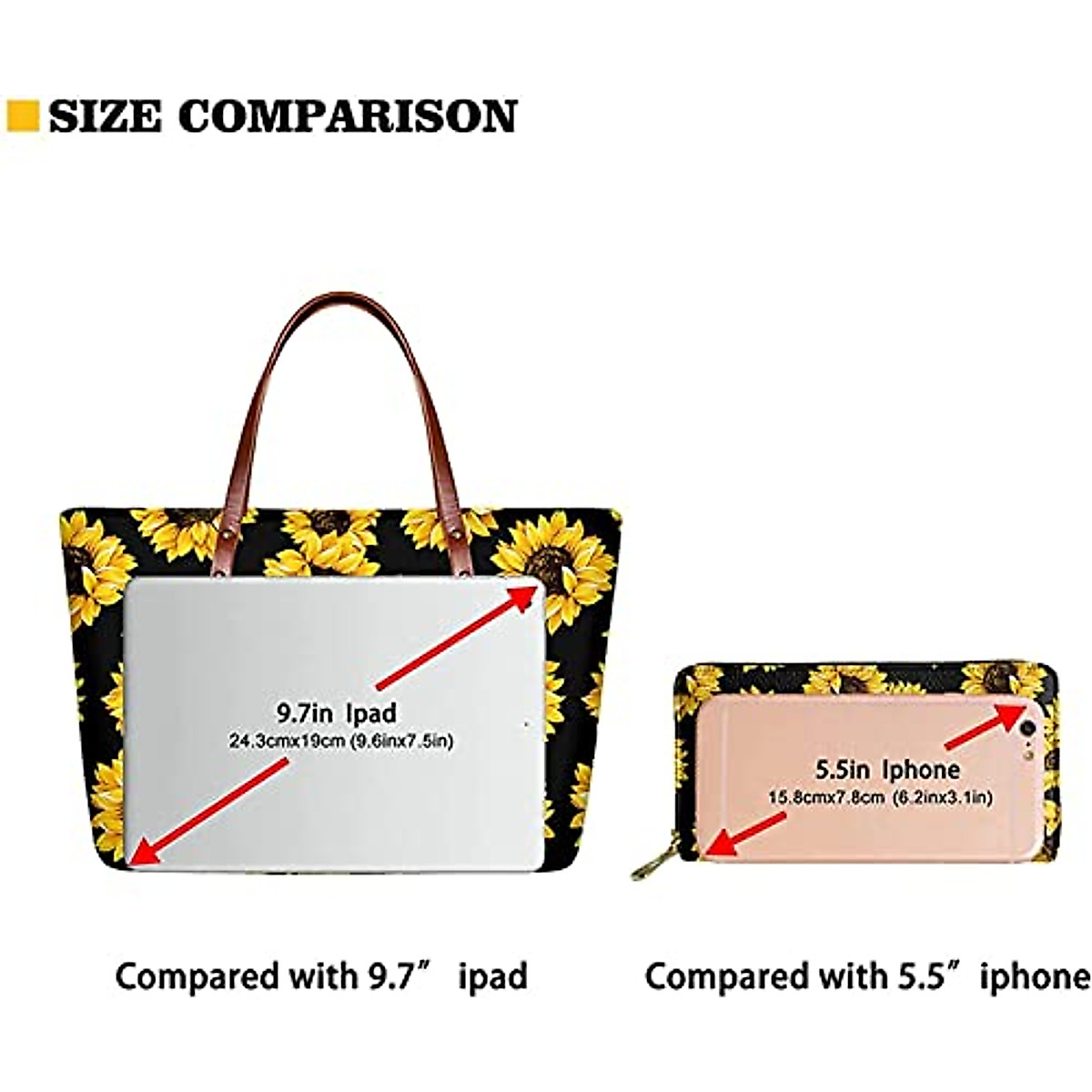 Wideasale 2Pc Personalized Tote Handbags and Wristlet Set,Hummingbird and Flower Women's Shoulder Bag Travel Bag School Tote