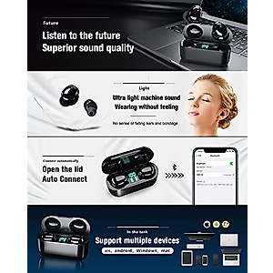 RISTARWH Bluetooth Earbuds V5.3 Headphones Ture Wireless Earphones, IPX7 Waterproof in-Ear Headsets, Built-in Mic in-Ear Headsets Deep Bass for Sport/Gaming/Workout