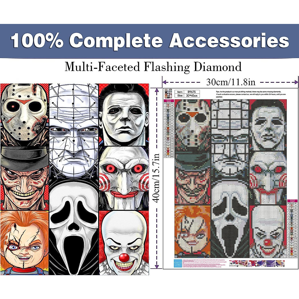 WIGOR 5D Diamond Painting Kits for Adults Halloween Diamond Arts Horror Diamond Painting DIY Full Round Drill for Home Wall Decor and Adults Kids Holiday Gift 12X6inch