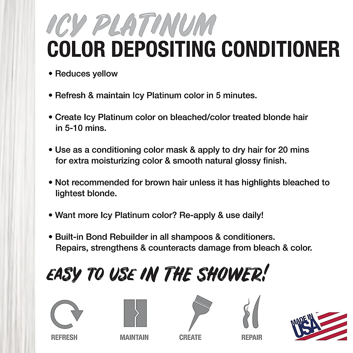 NO FADE FRESH Icy Silver Platinum Color Depositing Conditioner - Semi Permanent Hair Color with BondHeal Bond Rebuilder - Silver Hair Dye, Toner to Remove Yellow - Deep Conditioner Hair Mask 6.4 oz