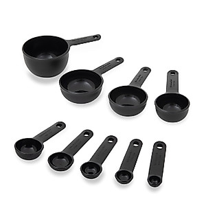 KitchenAid Universal Easy To Read Measuring Cup and Spoon Set with Soft Grip Handle for Maximum Control, Hang Hole and Nesting For Easy Storage, Dishwasher Safe, 9 Piece, Black