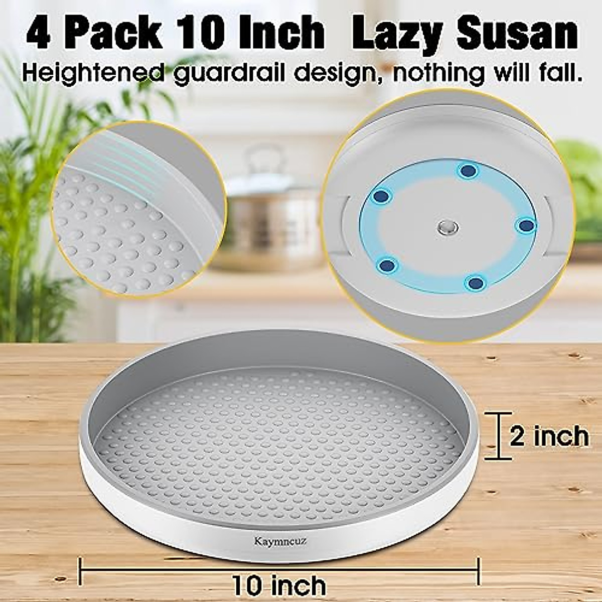 10 Inch Non Skid Lazy Susan Organizer, Spice Rack Organizer, Lazy Susan Turntable, Turntable Rack for Cabinet, Pantry Organization and Storage, Kitchen, Fridge, Bathroom Makeup, 4 Pack