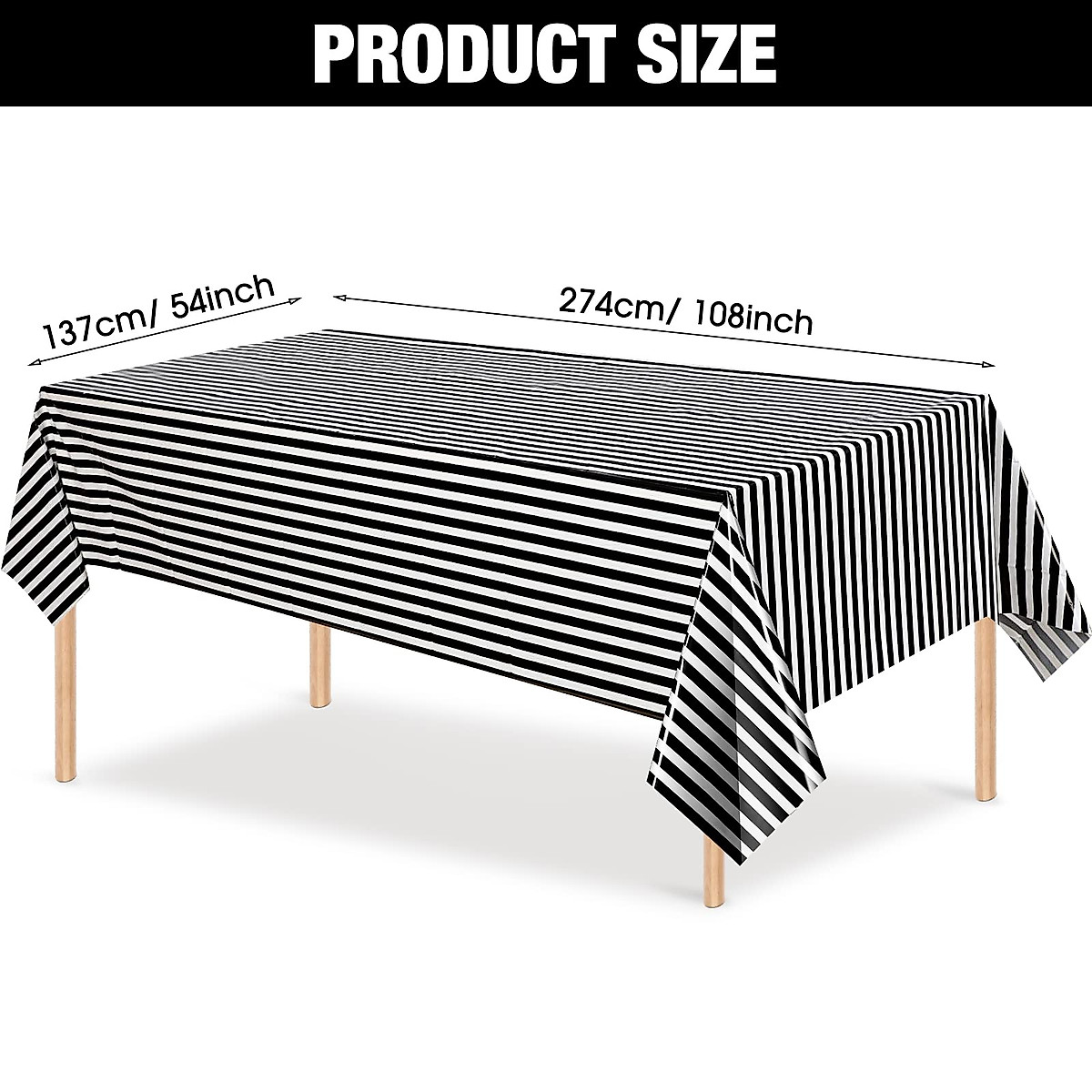 6 Pieces Plastic Black and White Stripe Tablecloth, 54 x 108 Inch Geometric Stripe Waterproof Table Cover, Disposable Rectangle Table Cloth for Kitchen Dining Room Holiday Party Picnic Decoration