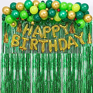 We Moment 12 Inch Green Balloons Dark Green Balloons And Chrome Gold Balloon with Confetti Balloons，for St. Patrick's Day Jungle Safari Theme Baby Shower Party Decoations.