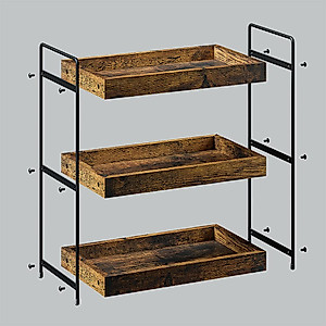 SANRETAHO Bathroom Organizer Countertop, 3 Tier Wood Spice Rack Organizer for Kitchen Counter, Vanity Skincare Organizers Shelf for Bathroom Storage Organization, Rustic Brown