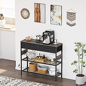 COTUBLR Console Table with Drawers and Outlets, Entryway Table with Storage Shelves, 39 inch Narrow Sofa Table for Living Room, Entry Table for Entryway, Hallway, Living Room Furniture, Grey Oak