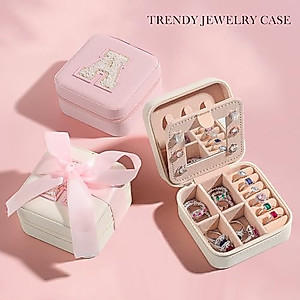 Parima Travel Jewelry Box for Girls Fashion - Travel Jewelry Case Organizer, Small Jewelry Organizer Box | Mini Jewelry Travel Case Jewelry Box Jewelry Organizer - Letter R, Pink