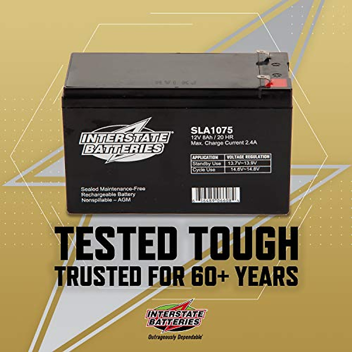 Interstate Batteries 12V 5Ah Battery (SLA1055) & 12V 8Ah Battery (SLA1075) Rechargeable Sealed Lead Acid SLA AGM (F1 Terminal) Wireless Internet UPS Systems, 5.94" x 2.56" x 3.70" (LxWxH)