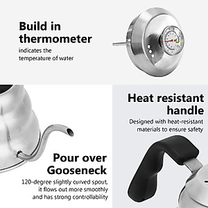 YiiMO Gooseneck Kettle, Pour Over Coffee Tea Kettle Temperature Control Hot Water 1 liter Stove Top, Food Grade Stainless Steel Tea Pot for Home & Kitchen