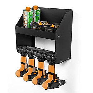 Wallmaster Power Tool Organizer，Wall Mount 5 Drill Holder Rack，Heavy Duty Cordless Drill Storage, Electric Drill Tool Rack, Utility Alloy Steel Tool Storage for Garage, Home, Workshop and Shed