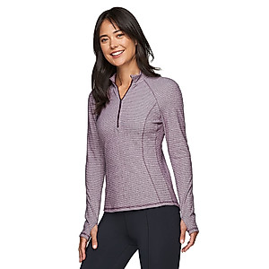 Avalanche Women's Long Sleeve Lightweight Partial 1/4 Zip Running Top Stripe Berry L