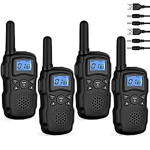 Wishouse Walkie Talkies for Adults,Radios Walkie Talkies Rechargeable Long Range 4 Pack,Family Camping Gear for Kids Hiking Accessories with Flashlight,VOX, Easy to Use (Black with Battery Charger)