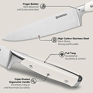 GOODA Knife Set with Block,11 Pieces High Carbon Stainless Steel Kitchen Knife set with Wooden Block,Dishwasher Safe Cooking Knives with Sharp Blade Forged Triple Rivet Ergonomic Handle