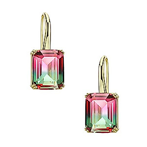 Watermelon Tourmaline Drop Earrings Nickel Free Copper Gradient Color Baguette Cut CZ Earrings for Women Girls