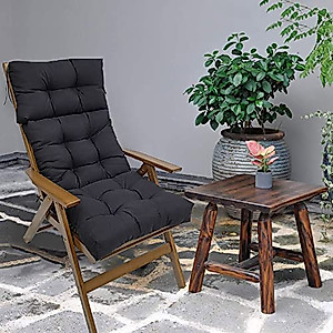 Indoor Outdoor Seat Cushions, 51” x 21” High Back Chair Cushion with Ties All Weather Patio Cushion Lounge Chair Cushions Deep Seat Patio Cushions Wicker Tufted Pillow for Patio Furniture (Black)