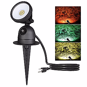 EDISHINE Spotlight Outdoor LED with 3 Lenses (Red Yellow Green), Dusk to Dawn Light Sensor Plug in Landscape Light, 120V 12W LED Spot Light Outdoor with 3 FT Extension Cord, UL Listed