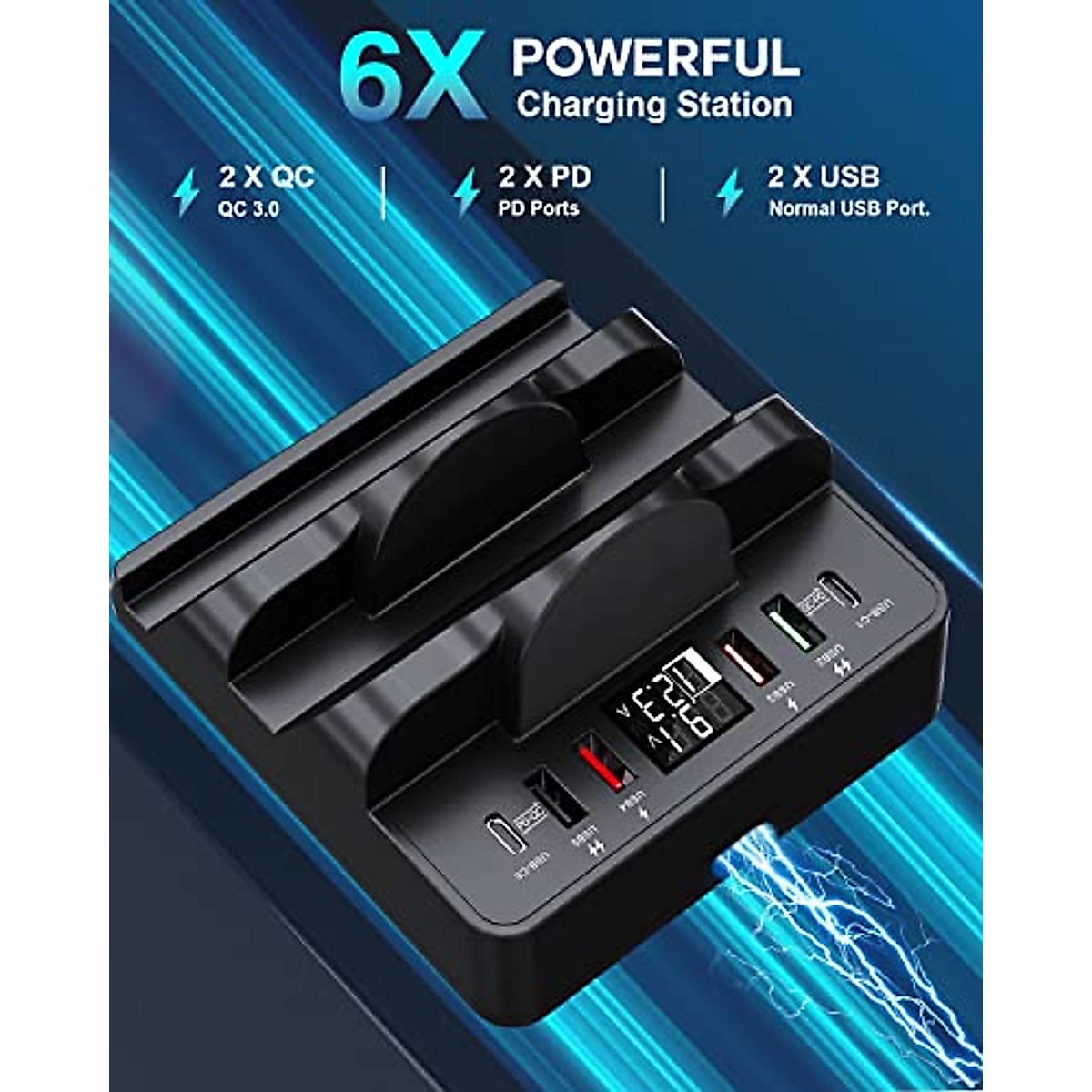 Wireless Charging Station with USB Ports, 8 in 1 Dual 15W Wireless Charger Station, 2 QC/2 PD USB Fast Charging Station, 80W Phone charger for iPhone14/13/12/11/X/Xr/Xs/8/Samsung/Android/iWatch/AirPod