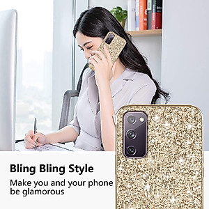 Compatible with Samsung S20 FE Case Glitter Shockproof, for Samsung Galaxy S20 FE Phone Case Bling Sparkly Soft TPU and PC Silicone Shiny Girl Women Thin Protective Cover (Gold)