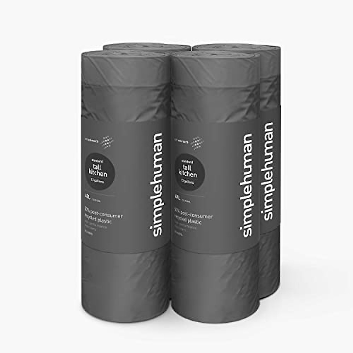 simplehuman Extra Strong Odor-Absorbing Tall Kitchen 13 Gallon Drawstring Trash Bags, 50% PCR content, 80 Count