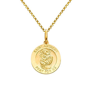 The World Jewelry Center 14k REAL Yellow Gold Religious Saint Anthony Medal Pendant with 1.2mm Cable Chain Necklace - 20"