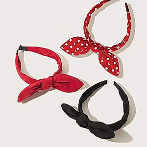Huachi Bow Headbands for Girls Women Halloween Black Headwrap Cute Turban Hair Hoop Knotted with Bunny Ears Vintage Hair Accessories