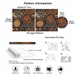 HAOKHOME Wallpaper Peel and Stick Floral Boho Brown/PeachPuff/Green Retro Wall Decor Bathroom Removable Mural 17.7in x 6.6ft